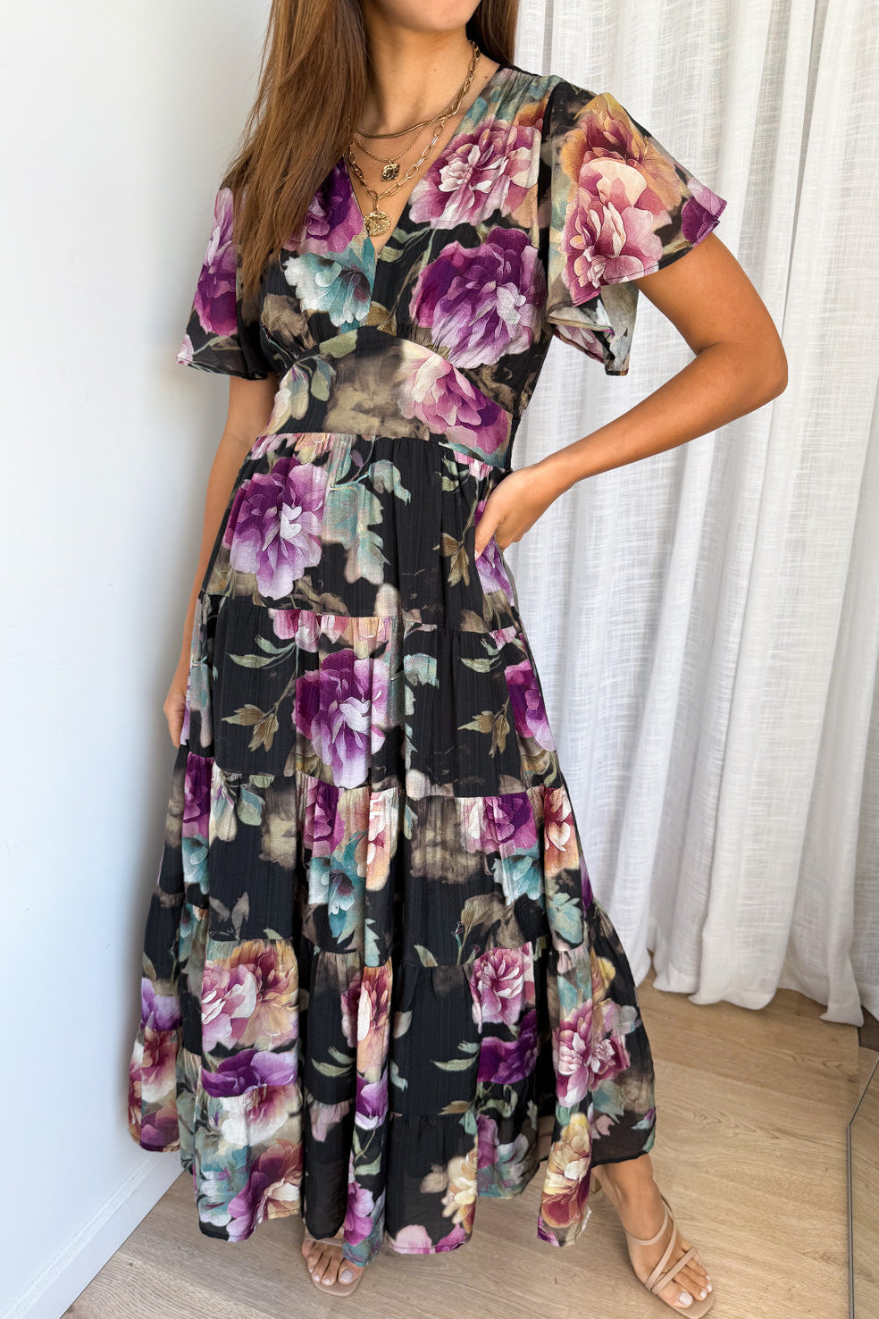 Carys Dress - Noir Bloom – Vine Apparel