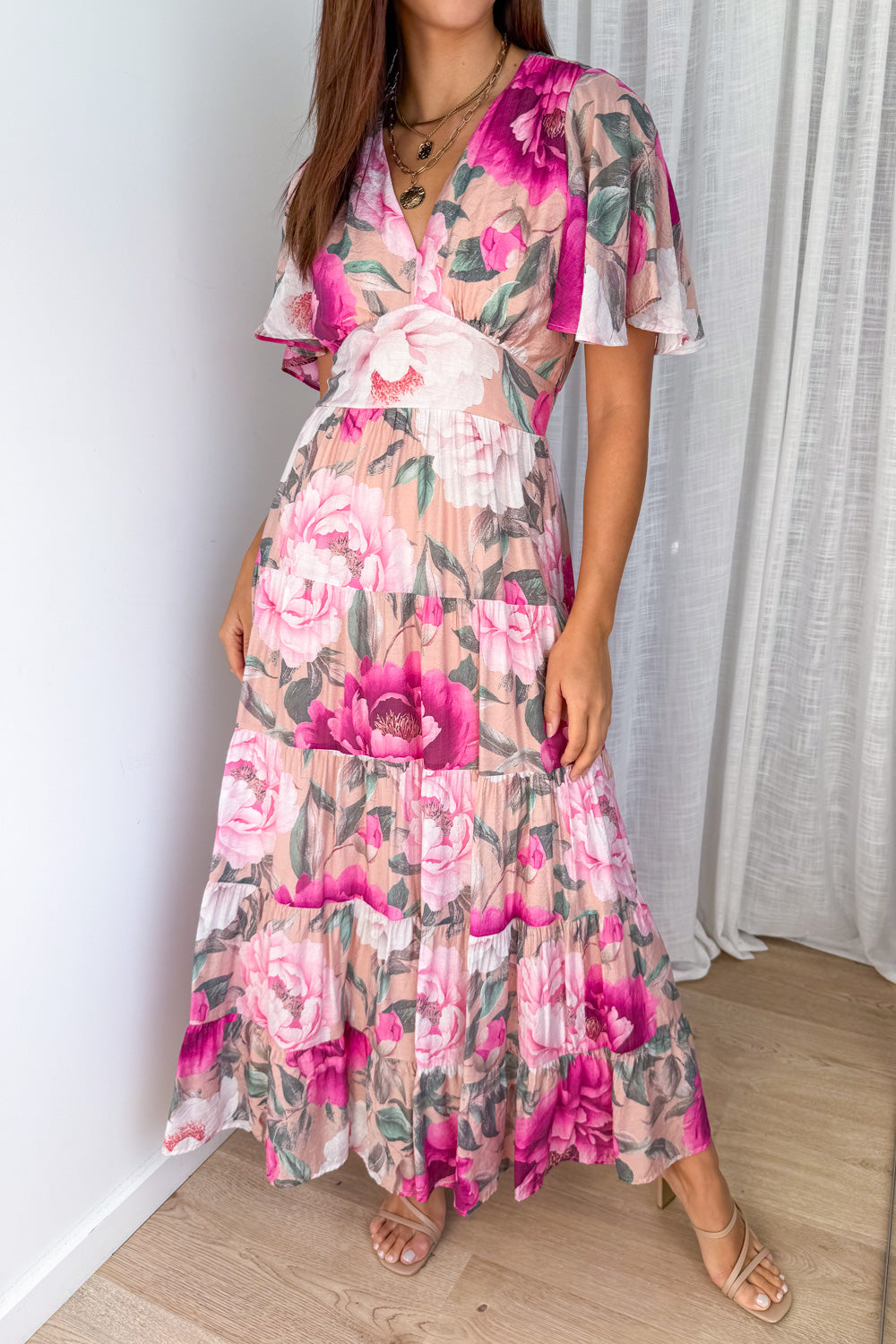 Carys Dress - Peach Magenta Bloom – Vine Apparel