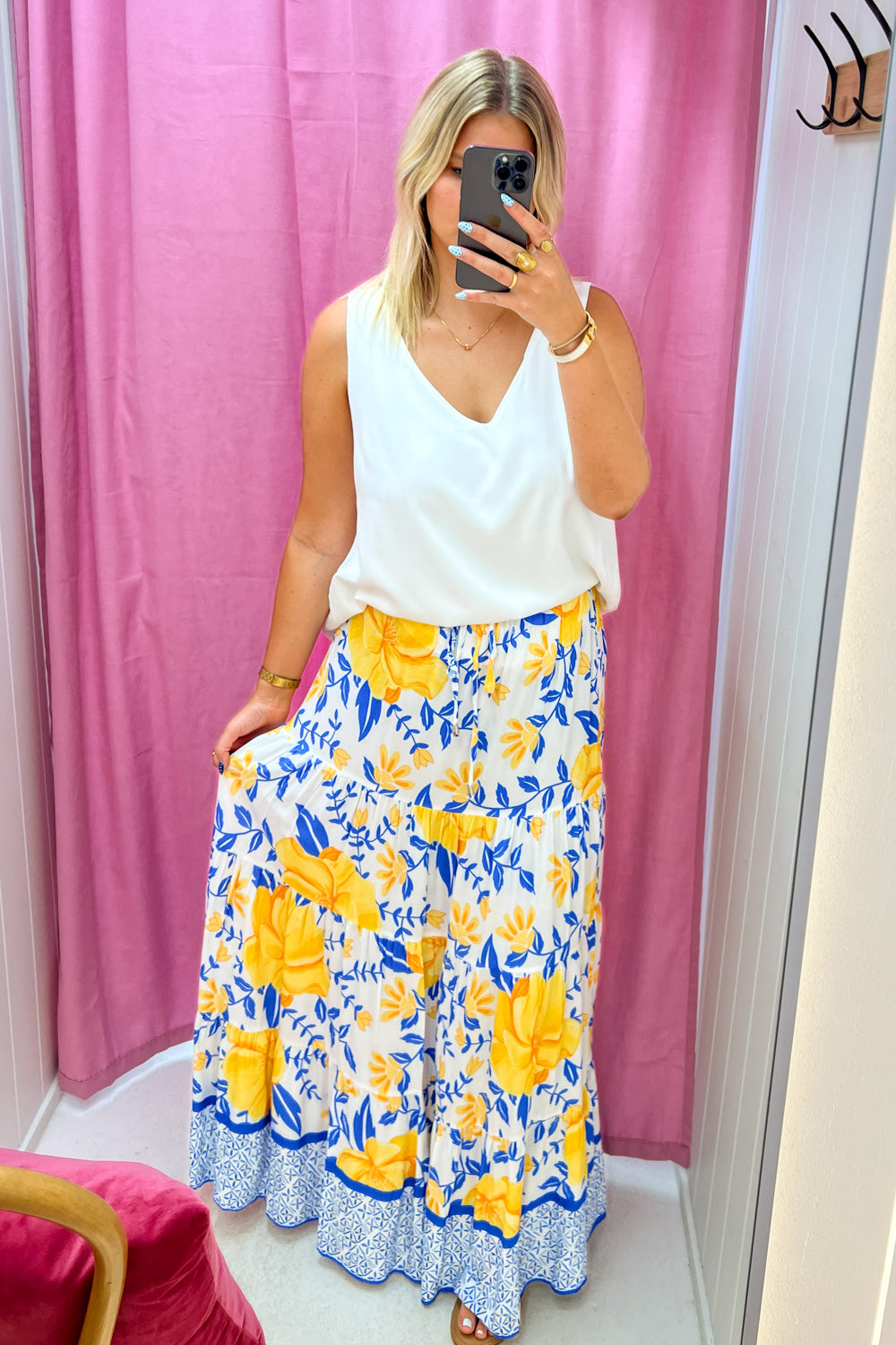 Citra Bloom Skirt - Lemon Blue Print – Vine Apparel