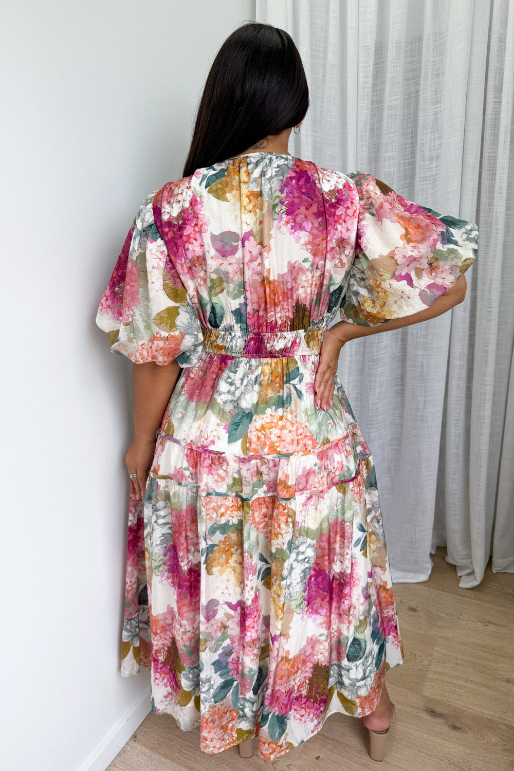 Clairemont Dress - Magenta Apricot Hydrangea – Vine Apparel