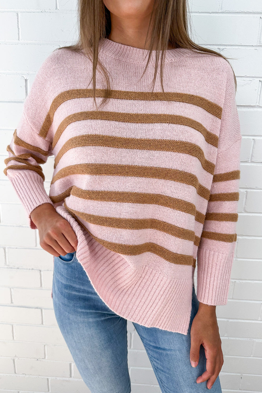Oli Knit - Pink Tan Stripe – Vine Apparel