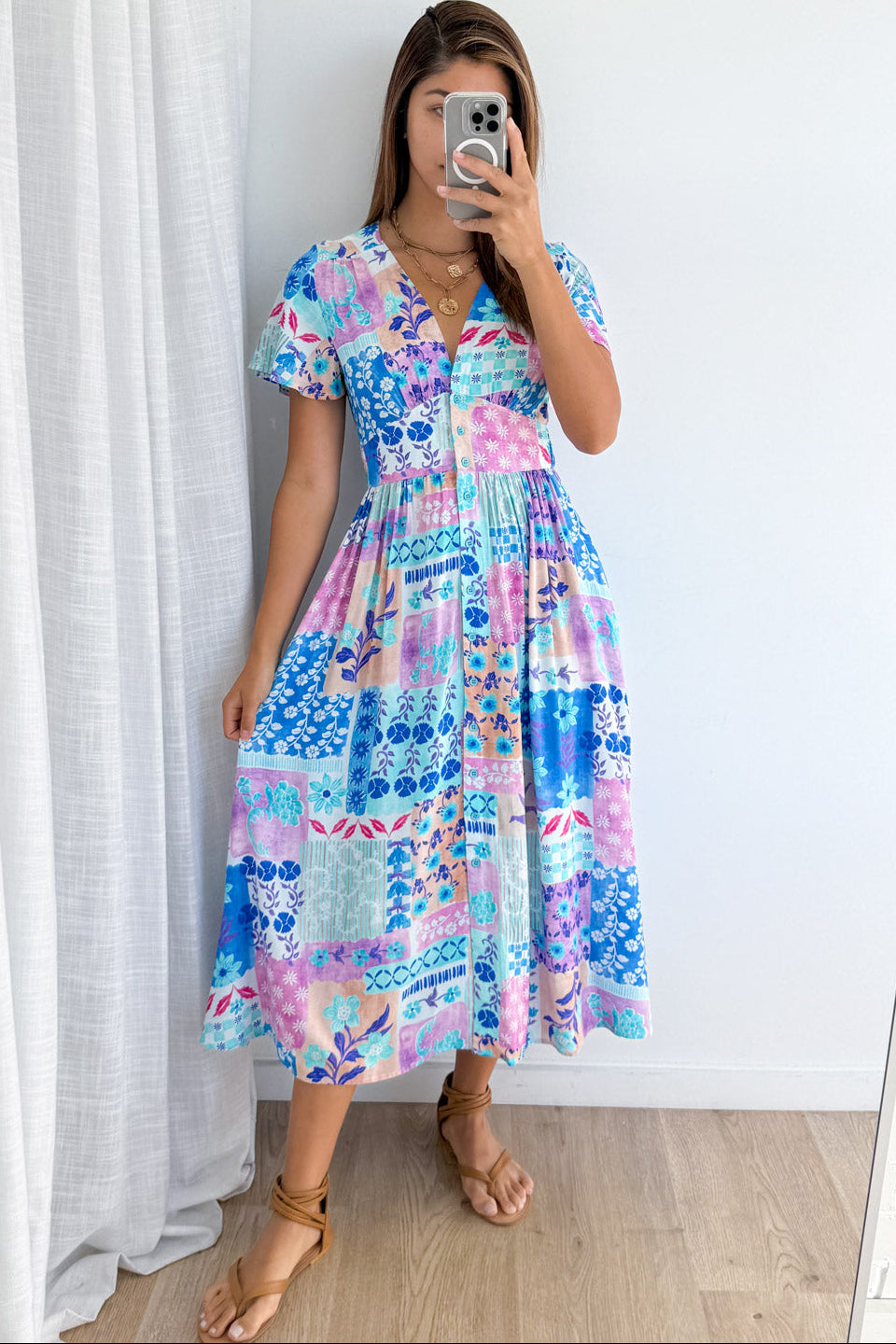 Pip Dress - Blue Patchwork – Vine Apparel