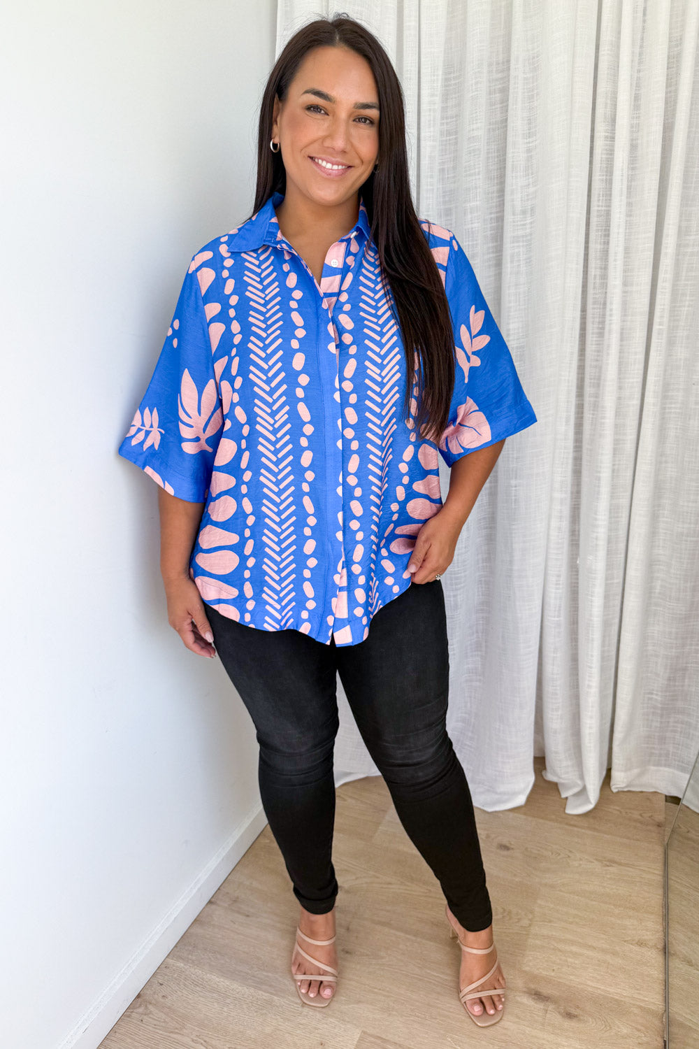 Tulum Shirt - Blue Pink Print – Vine Apparel